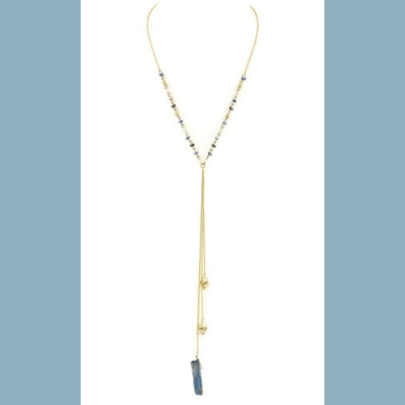 Euro Collection | Jewelry | Boho Gold Blue Beaded Y Necklace Quartz ...